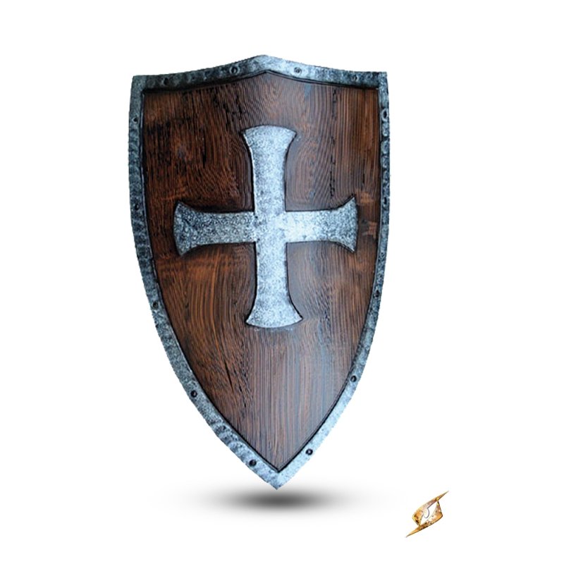 BOUCLIER DE TEMPLIER BOIS ET ACIER - Chevalier du Drac